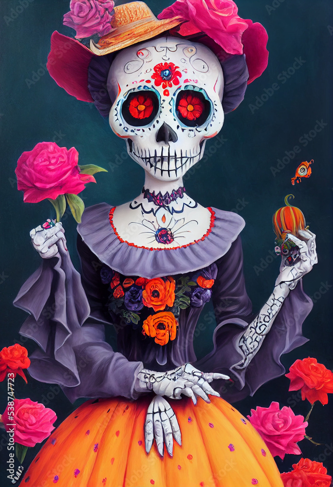 Cute Catrina illustration. Catrina in a cartoon style. Catrina with ...