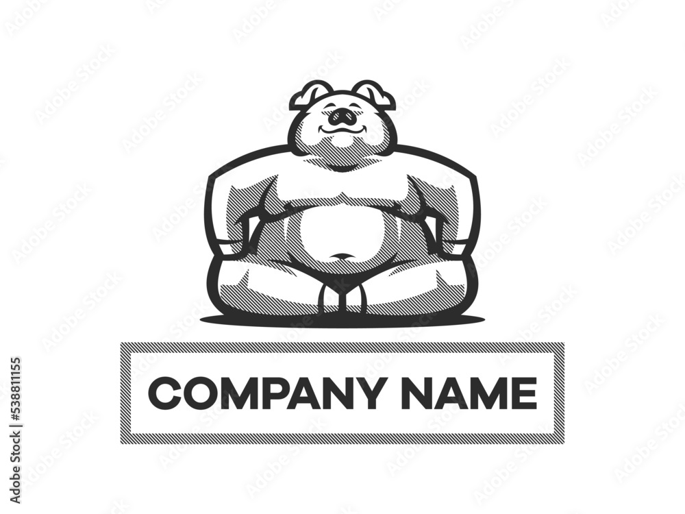 Fat pork in line art style logo template for restaurant cafe farm ...