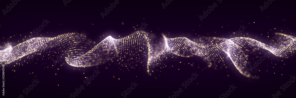 Dynamic sound wave. Musical particle pulsing. Gold energy flow concept ...