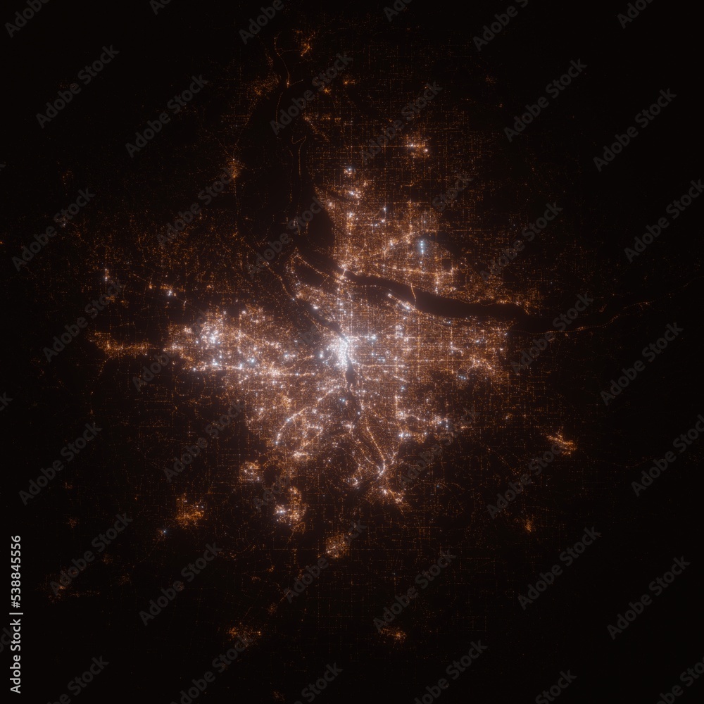 Portland (Oregon, USA) street lights map. Satellite view on modern city ...