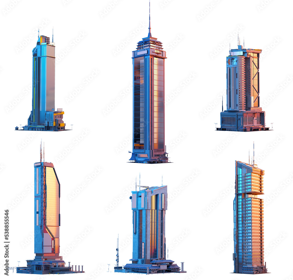 Futuristic skyscrapers, business towers, office, residential and ...