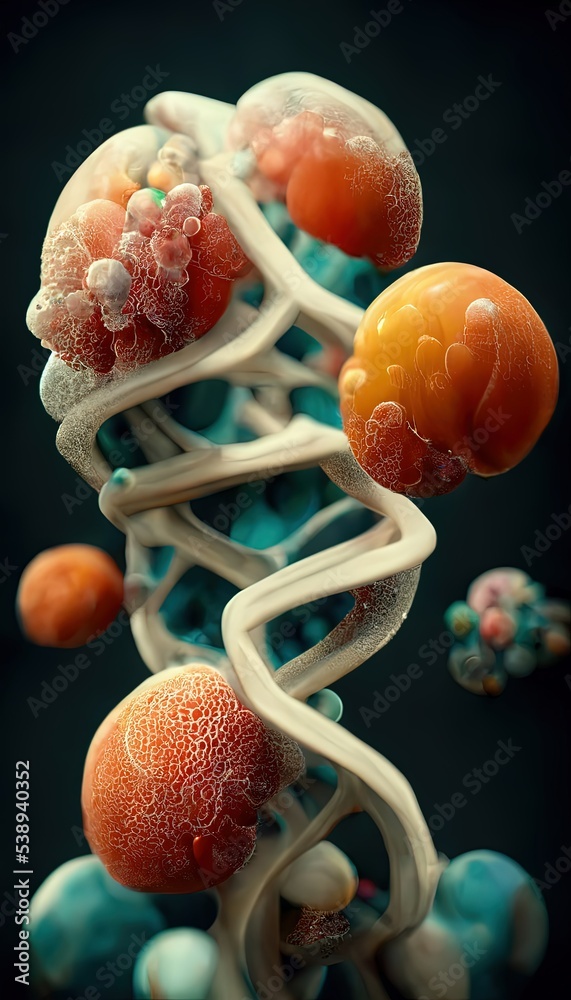 DNA structure, microscope view inside human body, cells, microorganism ...