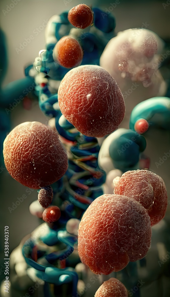 DNA structure, microscope view inside human body, cells, microorganism ...