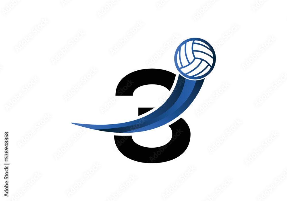 Letter 3 Volleyball Logo Design For Volleyball Club Symbol Vector ...