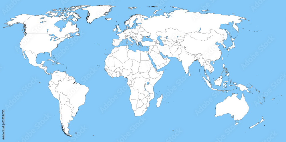 Large blank world map with oceans marked in blue. Blank mapamundi ...