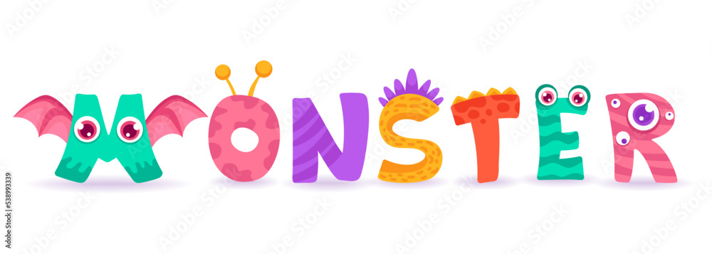 Kids Cartoon Monster Lettering, typography design, alphabet for poster ...