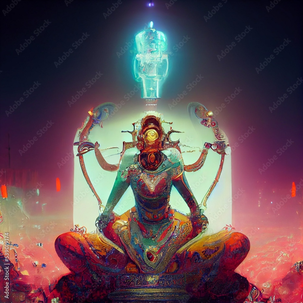 Ilustração Technology God, religion, robot, cyborg, new world order ...