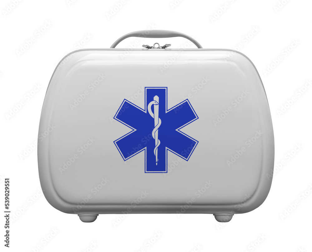 First aid kit with star of life logo on transparent background, frontal ...