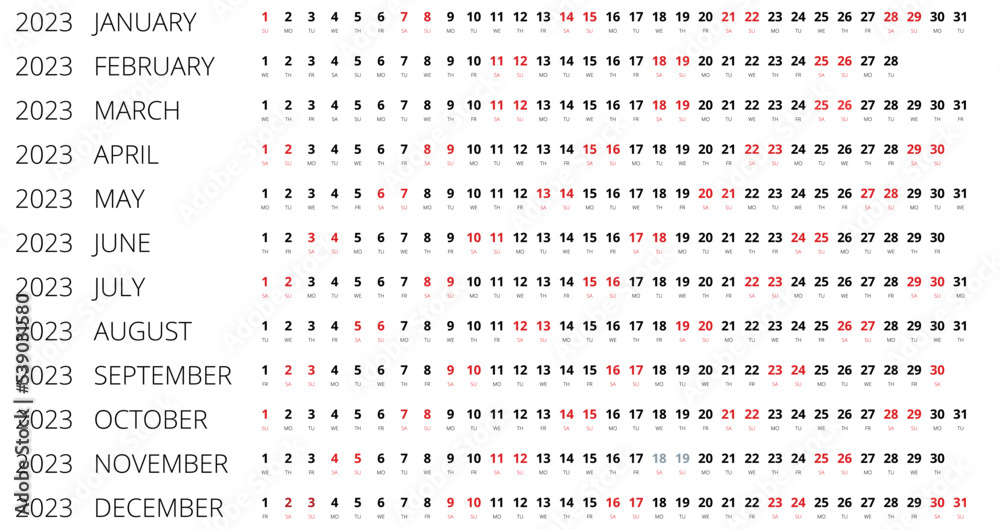 Vector de Stock Calendar linear for 2023 year. Stationery Design Print ...