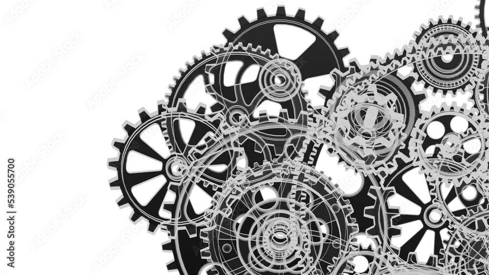Mechanism X-ray gears and cogs at work under white spot lighting ...