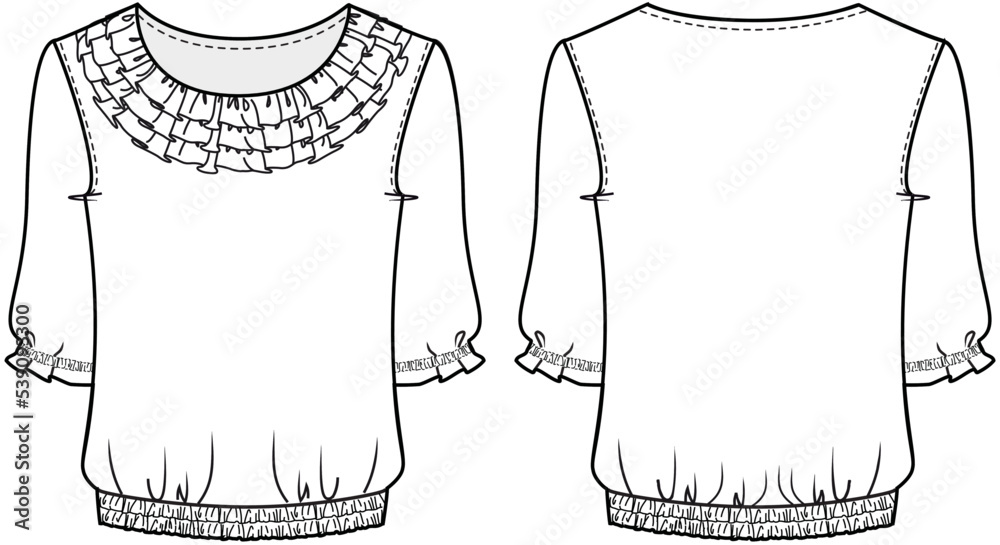 Vector de Stock women short sleeve ruffle neck blouse with elastic ...