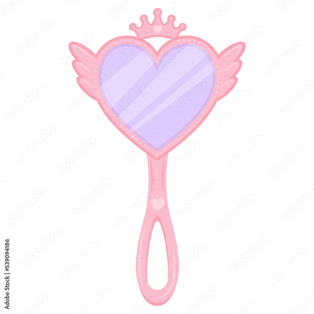 Pink princess mirror with crown. Cartoon hand frame heart shaped for ...
