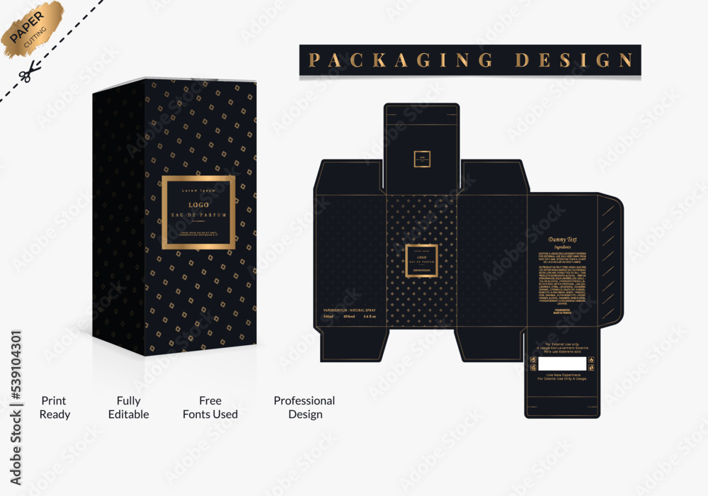 Box, Packaging Die Cut Template For Product vector design with 3D Preview and Perfume Packaging ...