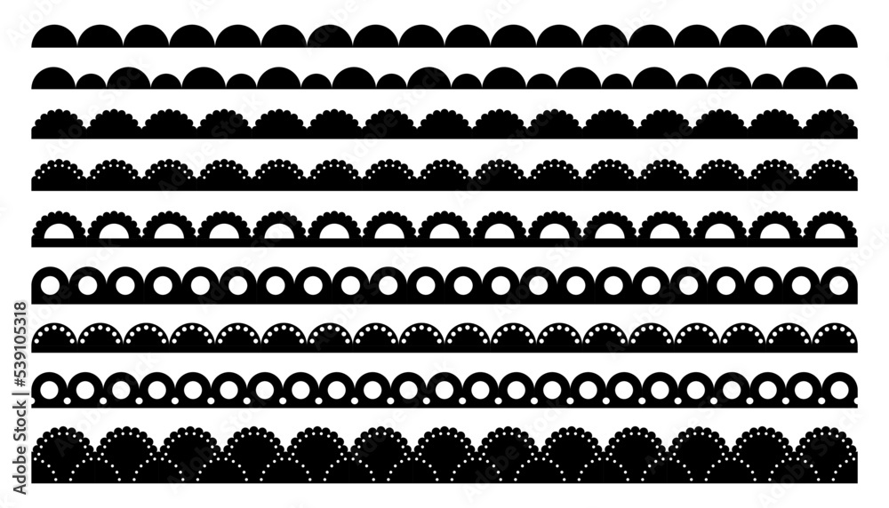 Scalloped edge seamless brush strokes set. Simple scalloped border ... Scalloped edge seamless brush strokes set. Simple scalloped border ...