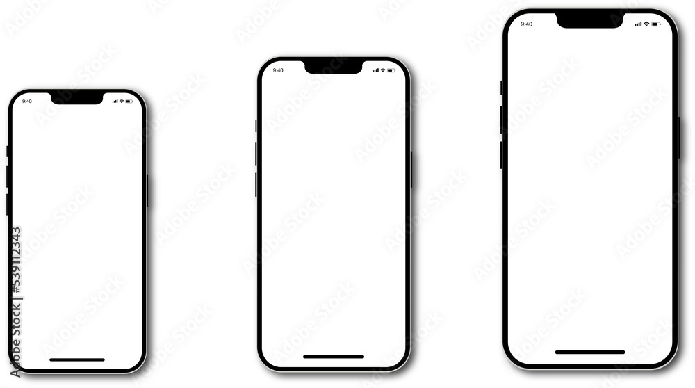 Realistic models of smartphones with transparent screens. Modern ...