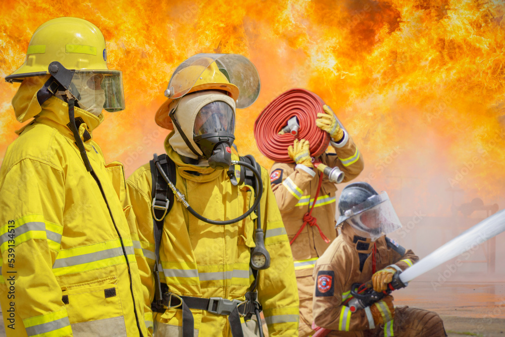Foto de Stock Fireman,Firefighter training Firefighters using water and ...