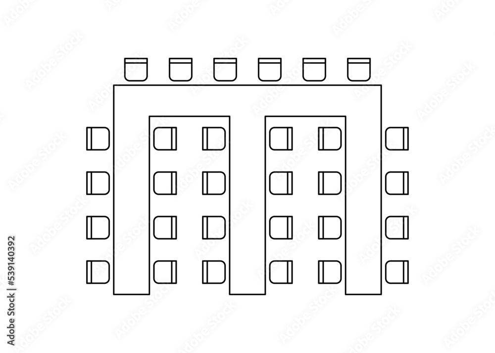 Plan for arranging seats and tables in interior, layout graphic outline ...