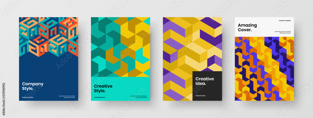 Bright magazine cover vector design template collection. Trendy mosaic ...