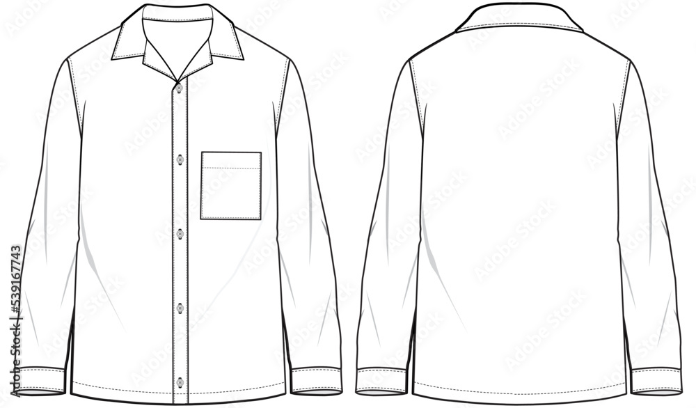 mens pajama shirt flat sketch vector illustration front and back view ...