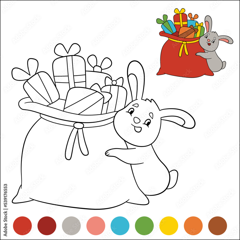 Merry Christmas and Happy New Year coloring page with example and color ...