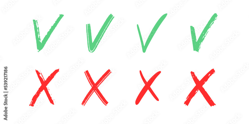 Check and Cross sign elements. Vector buttons for vote, election choice ...