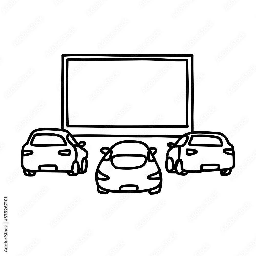 drive in movie theater doodle icon, vector color line illustration ...