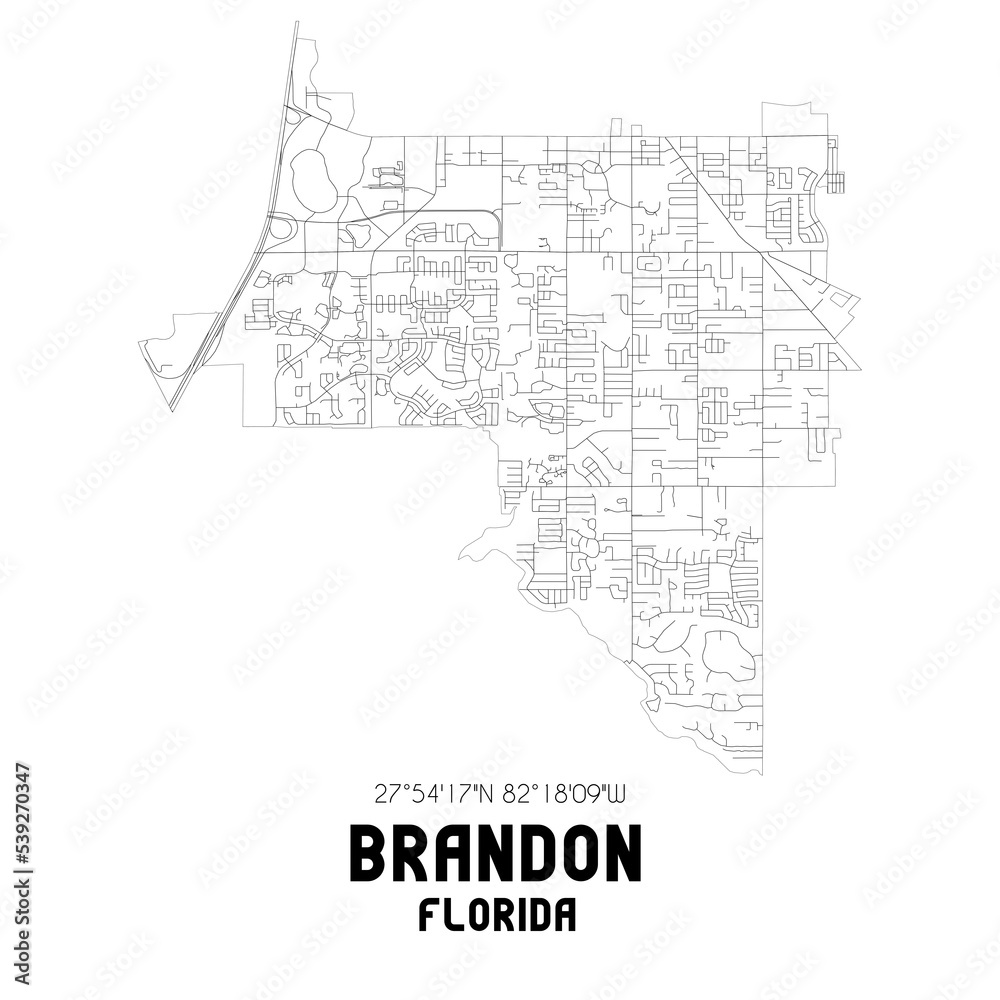 Brandon Florida. US street map with black and white lines. Stock ...