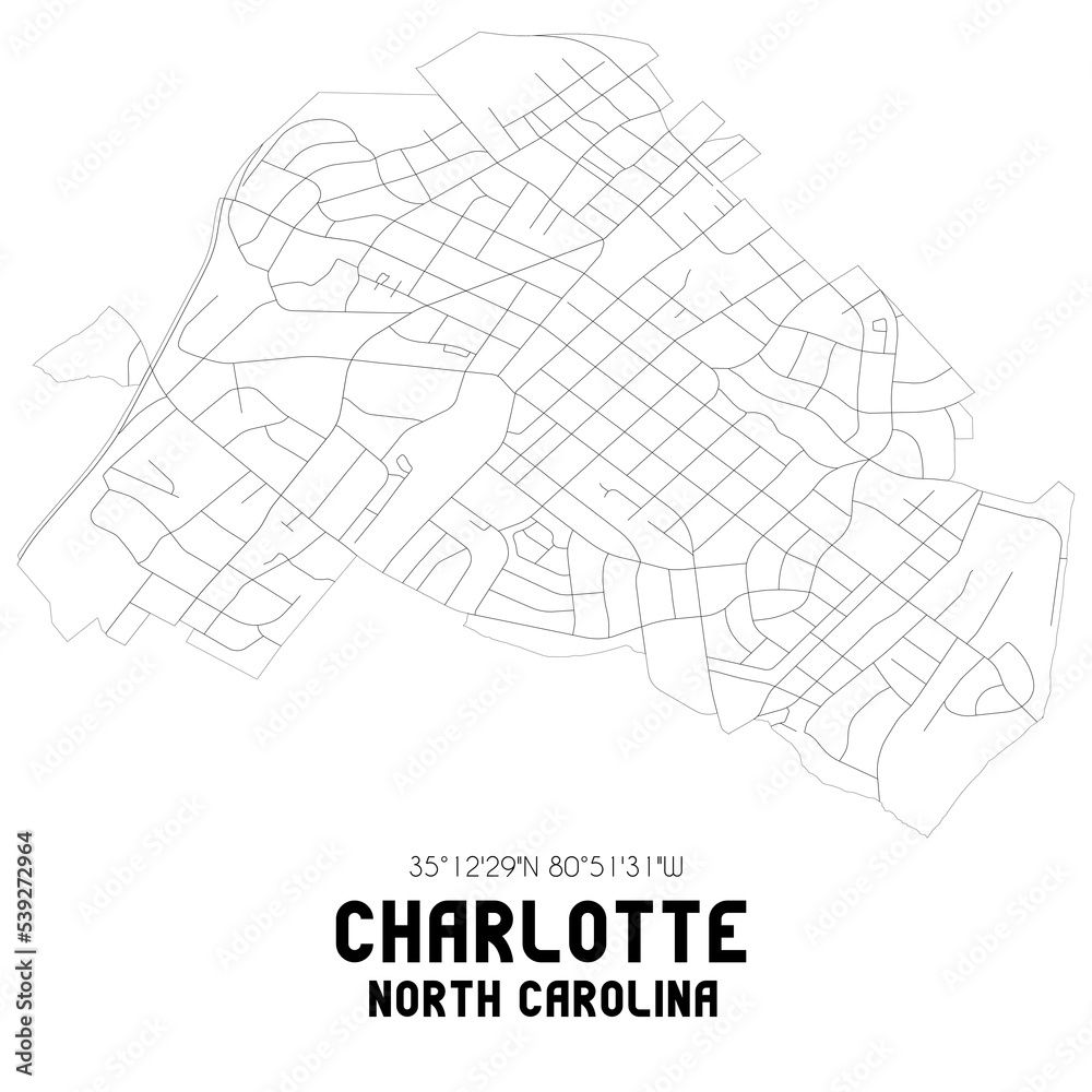 Charlotte North Carolina. US street map with black and white lines ...