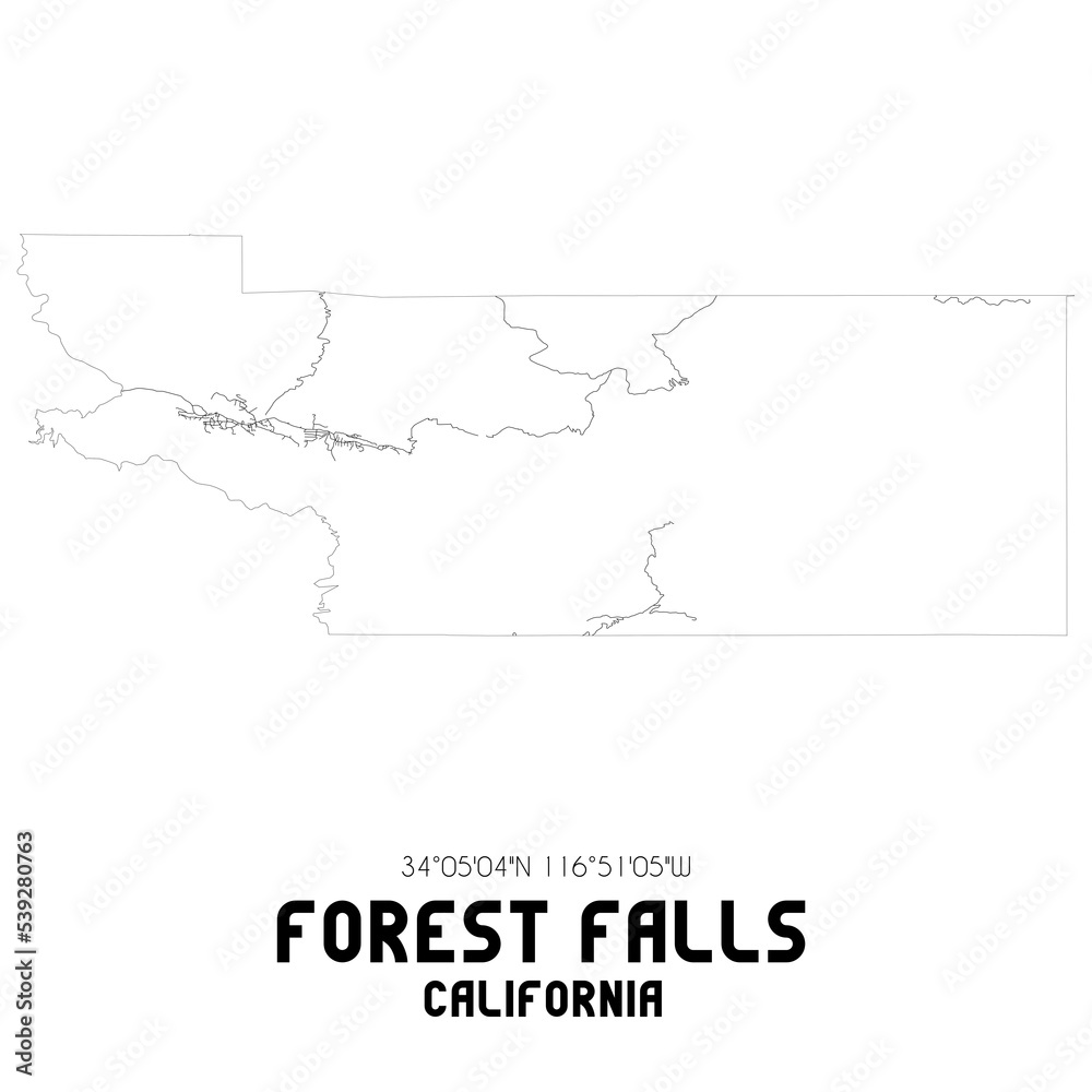 Forest Falls California. US street map with black and white lines ...