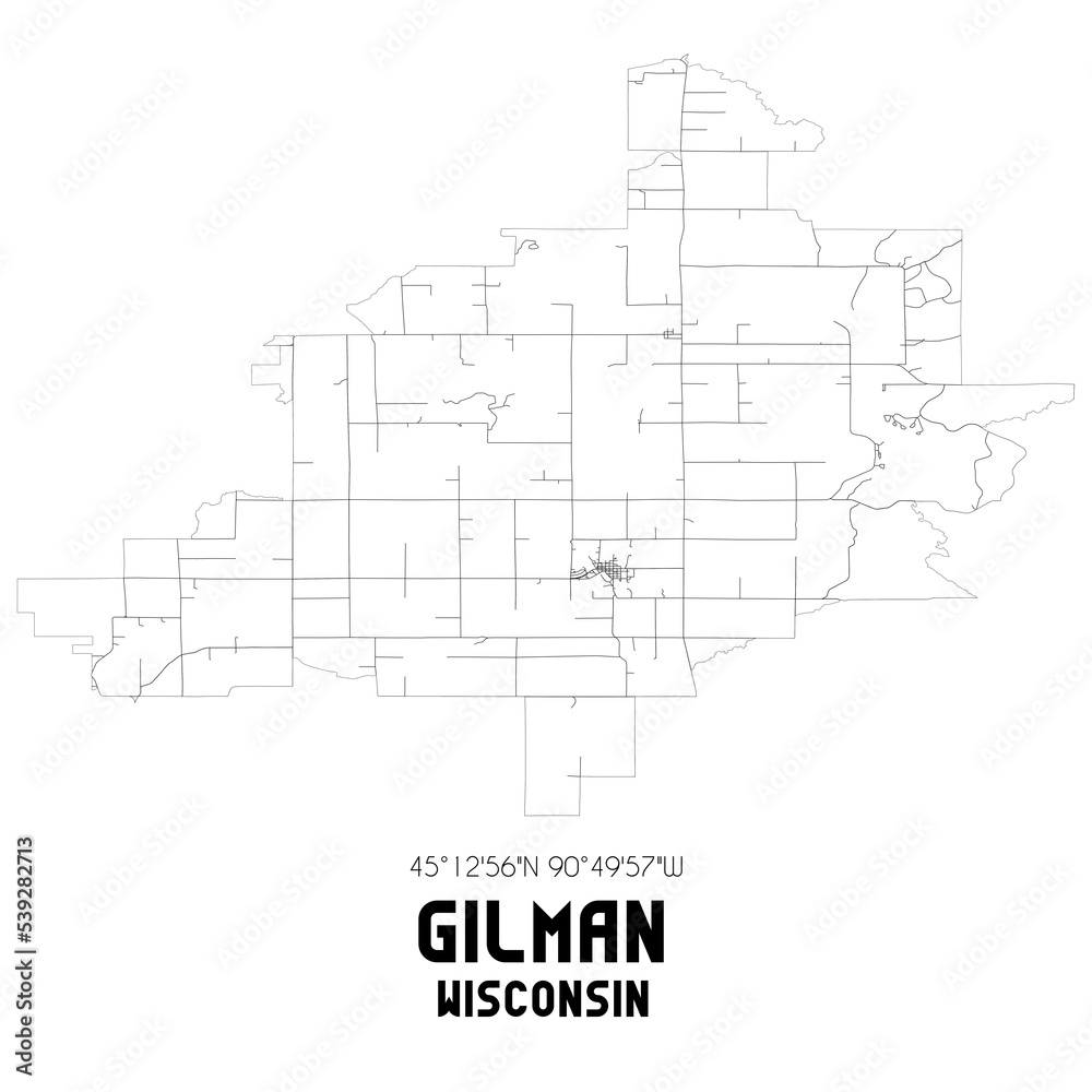 Gilman Wisconsin. US street map with black and white lines. の Stock ...