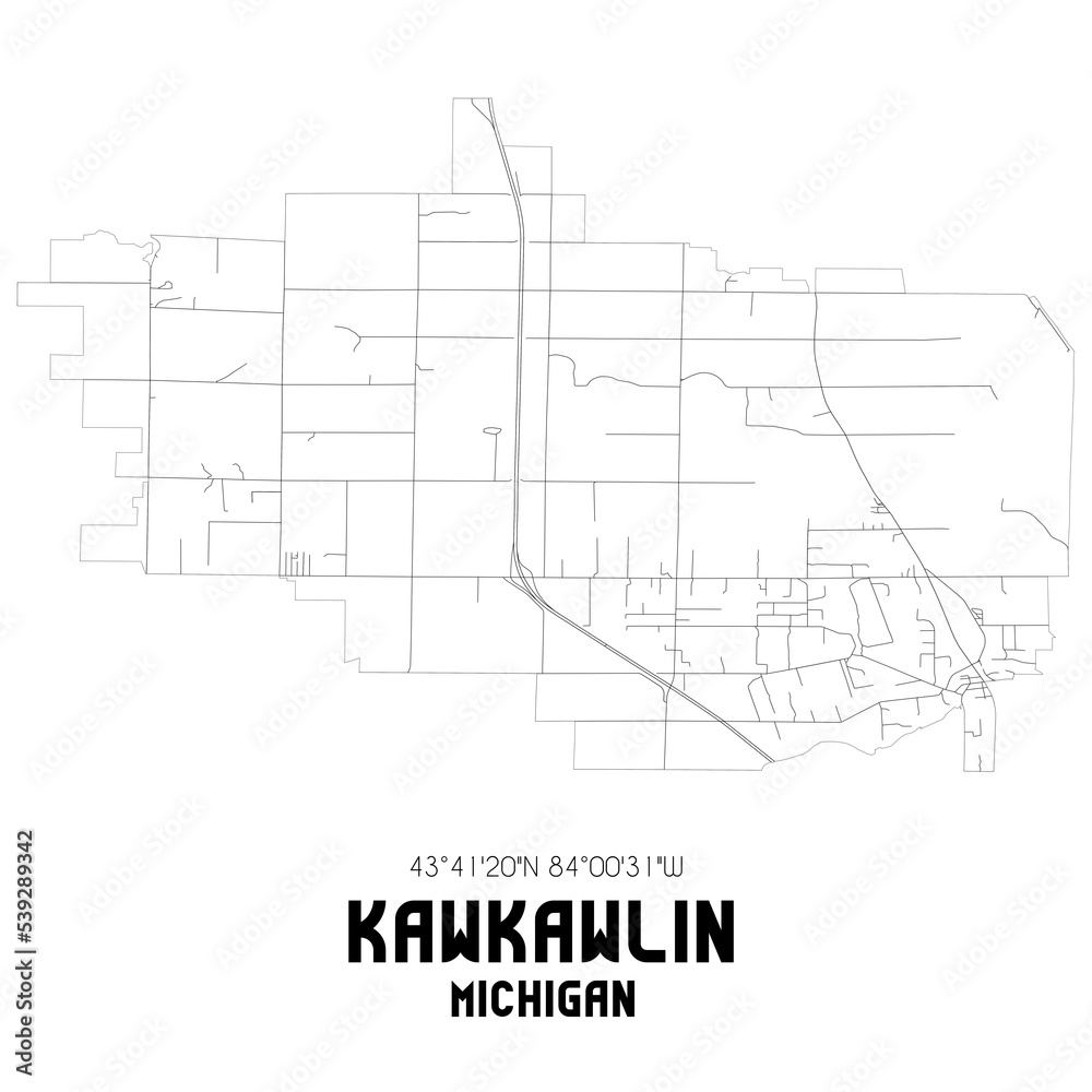 Kawkawlin Michigan. US street map with black and white lines. Stock ...