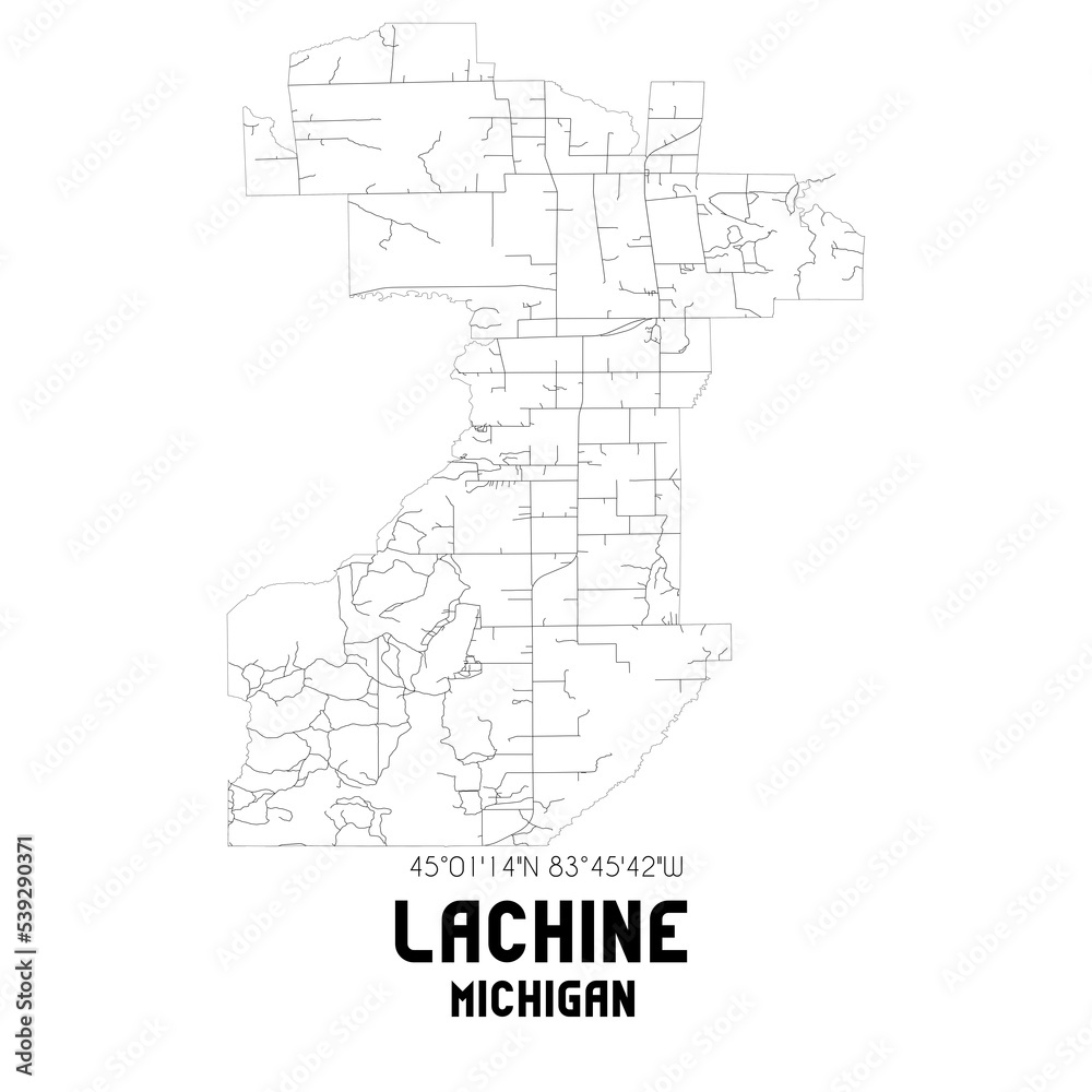 Lachine Michigan. US street map with black and white lines. Stock ...