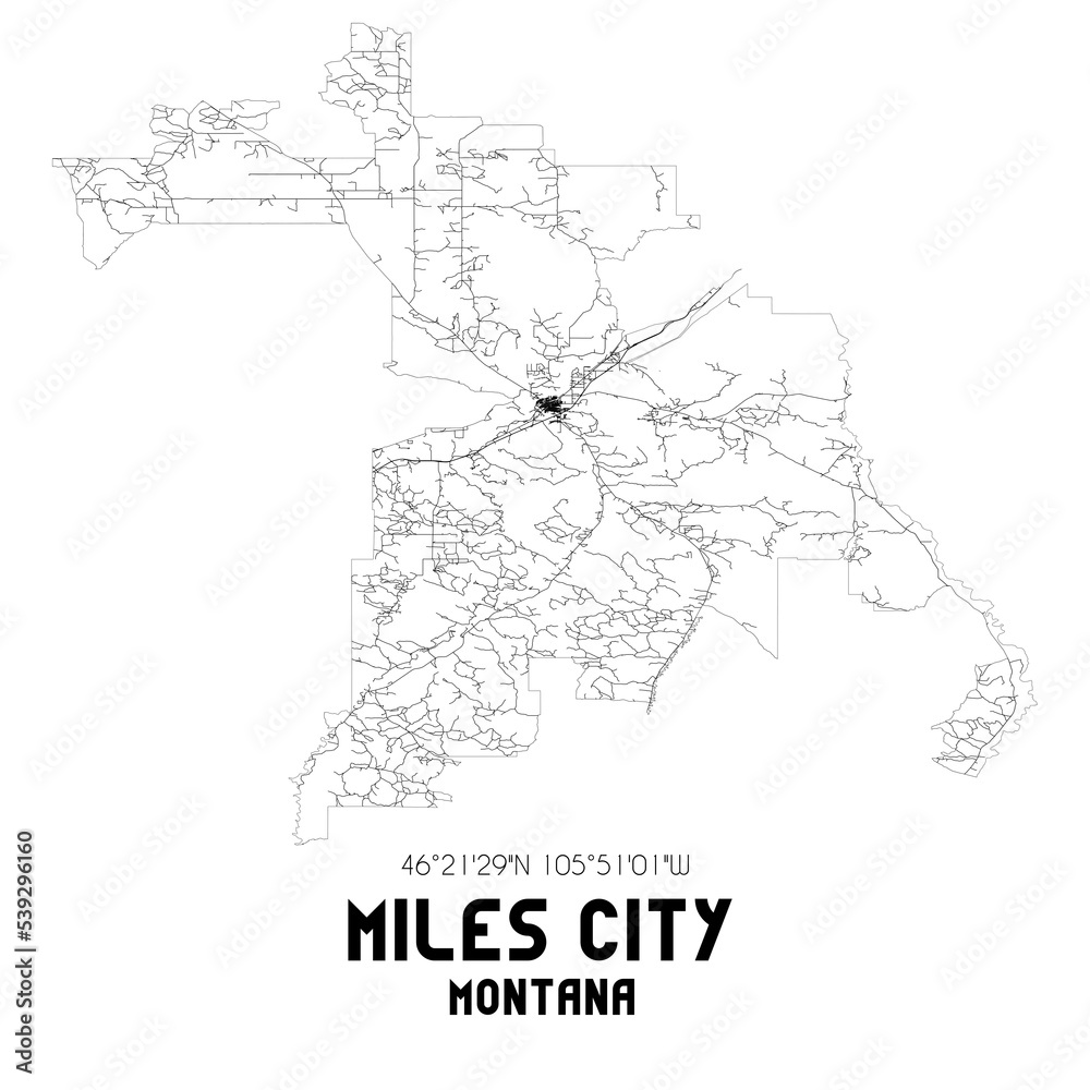 Miles City Montana. US street map with black and white lines. Stock ...