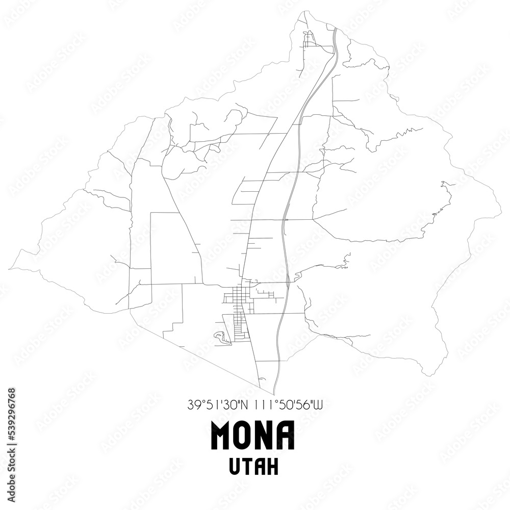Mona Utah. US street map with black and white lines. Stock Illustration ...