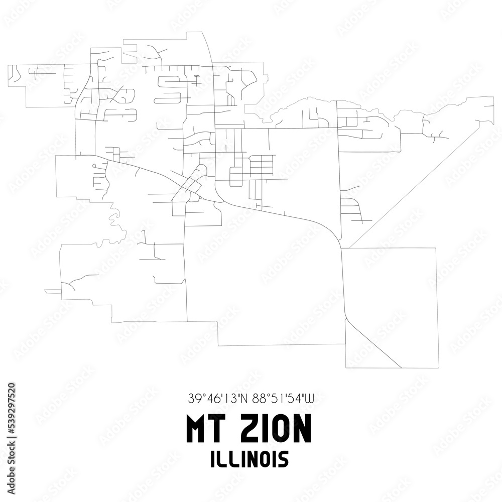 Mt Zion Illinois. US street map with black and white lines. Stock ...