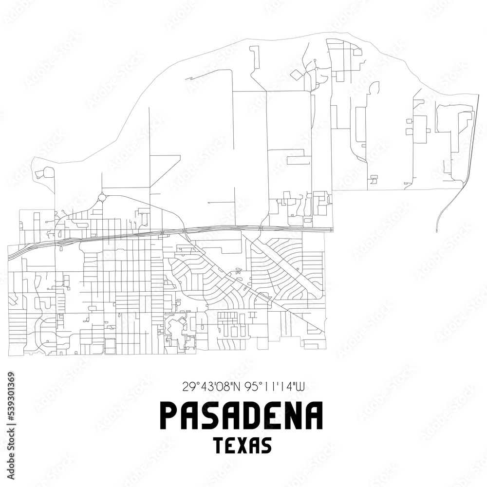 Pasadena Texas. US street map with black and white lines. Stock ...