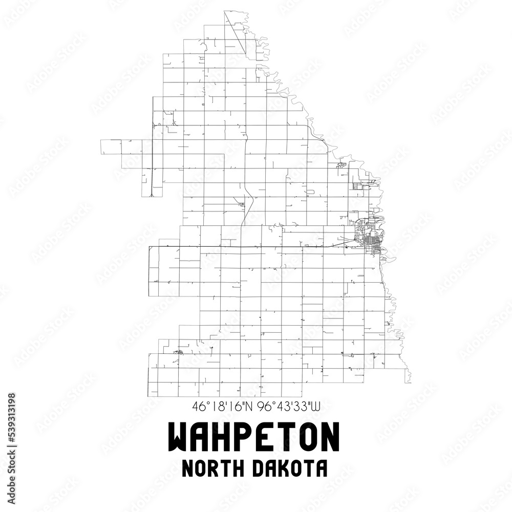 Wahpeton North Dakota. US street map with black and white lines. Stock ...