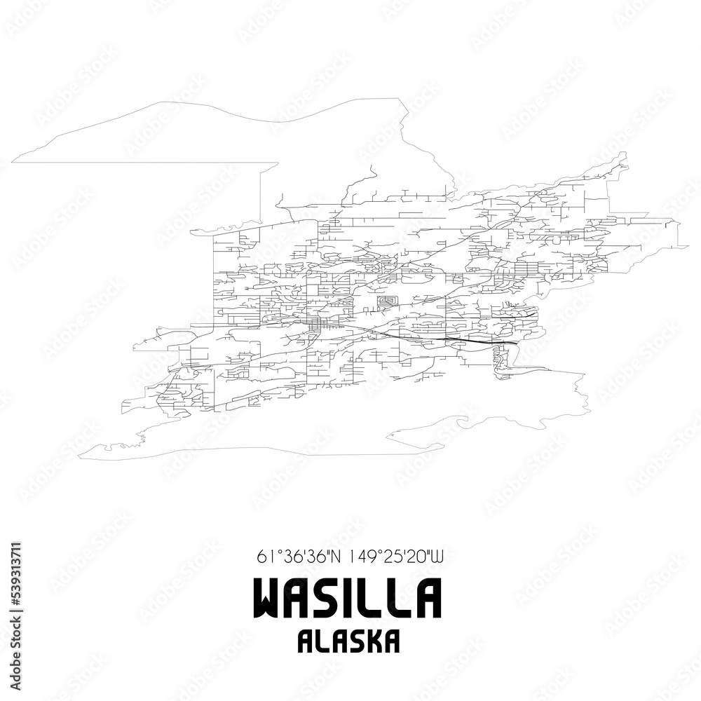 ภาพประกอบ Stock Wasilla Alaska. US street map with black and white ...