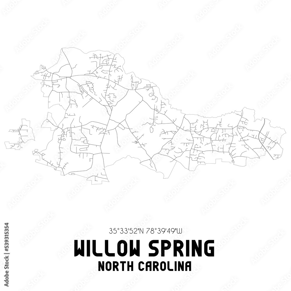 Willow Spring North Carolina. US street map with black and white lines ...