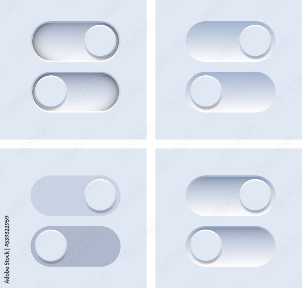 ON OFF toggle switch buttons vector. Gray tumblers. Slider buttons ...