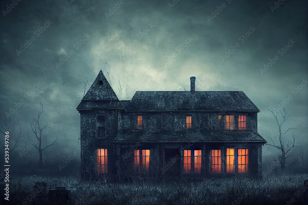 Dark atmospheric horror background. Haunted house. Dramatic sky, old ...