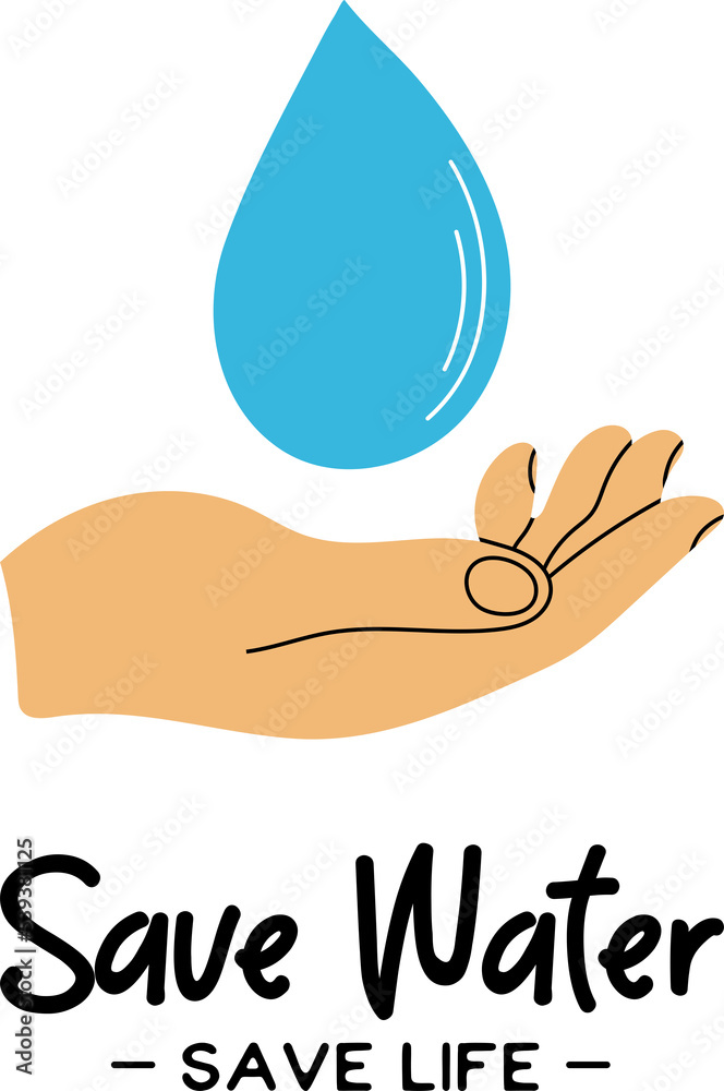 Human hand holding water drop clipart in flat line modern style with ...