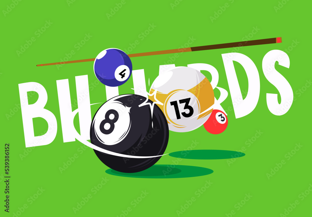 vector illustration of billiard balls in motion on a green background ...