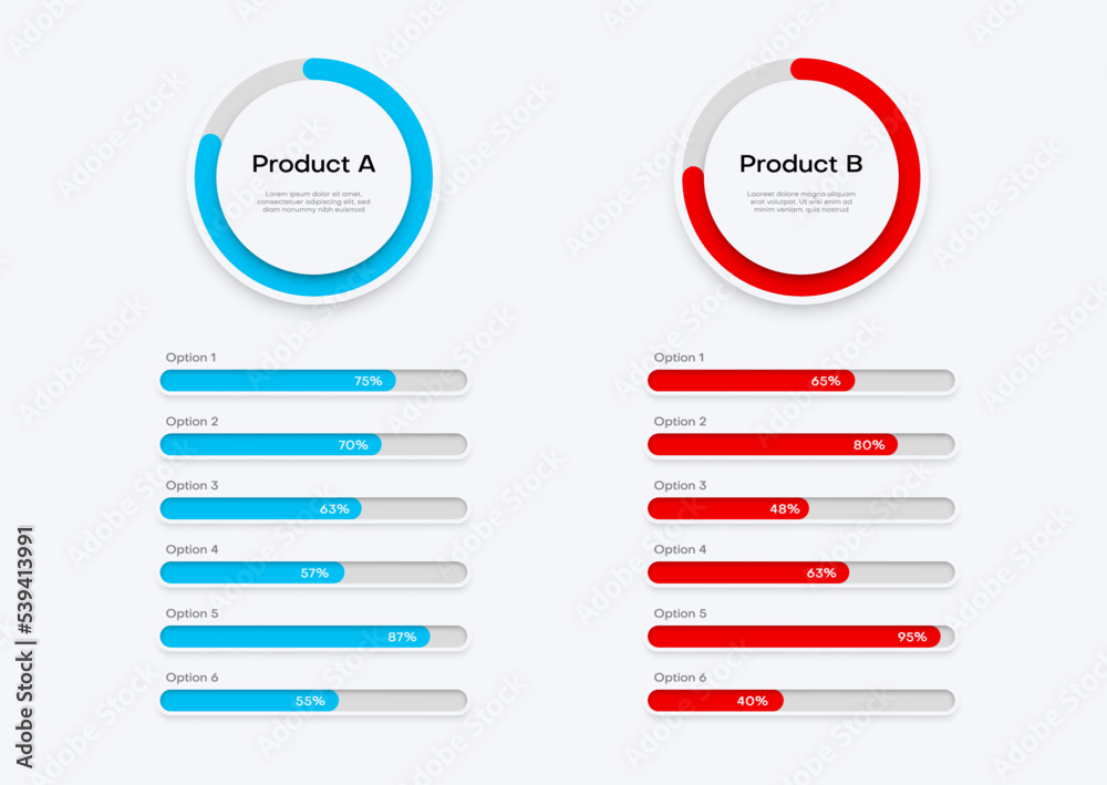 Comparison table. Product compare bar, chart infographics or options ...
