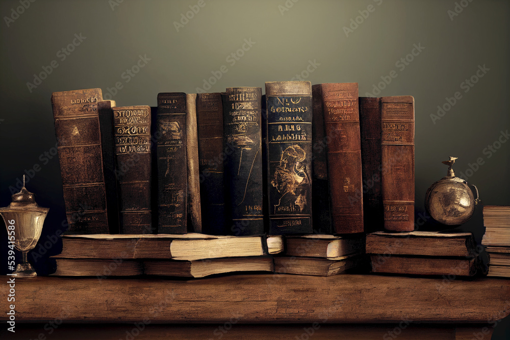 Old book shelf antique books. Vintage nostalgic still life Stock Photo | Adobe Stock