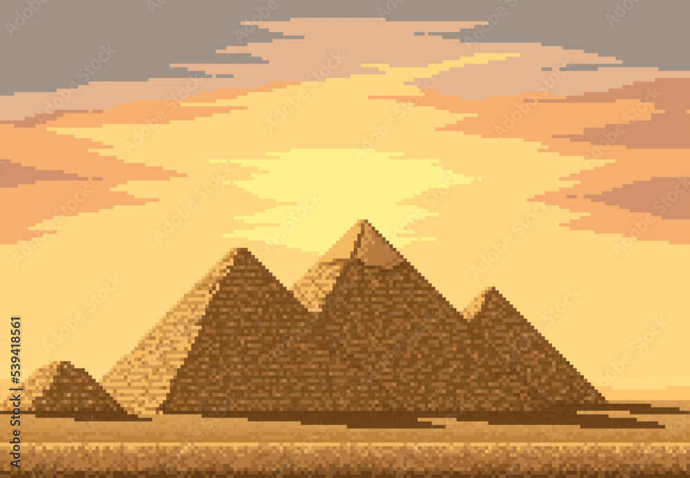 Vector de Stock 8bit pixel pyramids in Egypt desert. Retro 8bit arcade ...