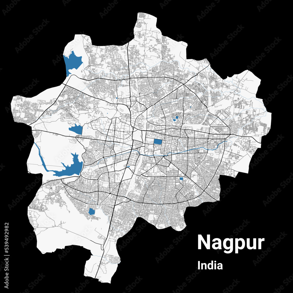 Nagpur map. Detailed map of Nagpur city administrative area. Cityscape ...