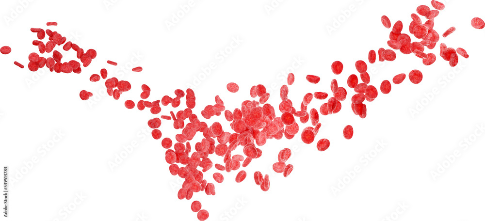 Chaotically floating blood cells, on a transparent background. Red ...