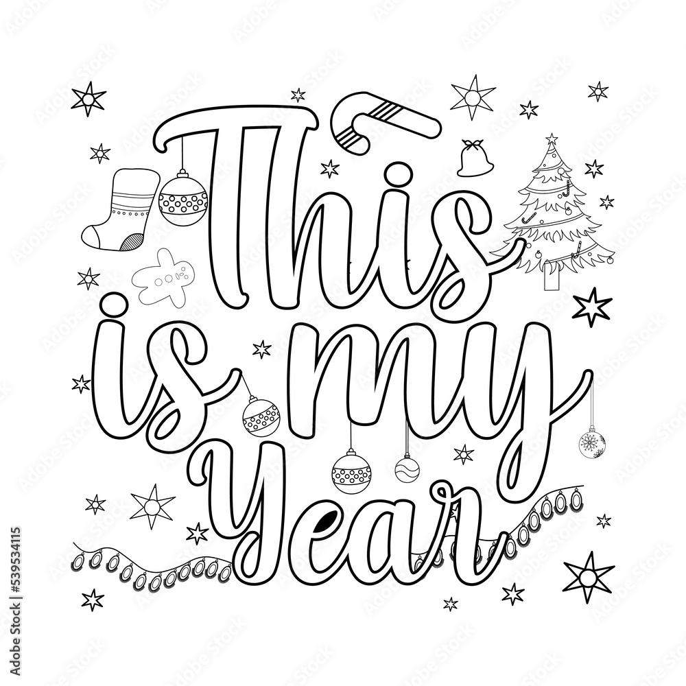 Merry Christmas Coloring page. Christmas line art coloring page design ...