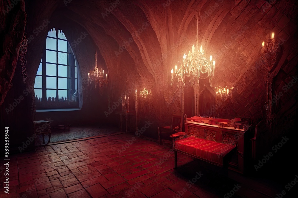 Gothic setting inside of an ancient vampire castle of Transylvania for ...
